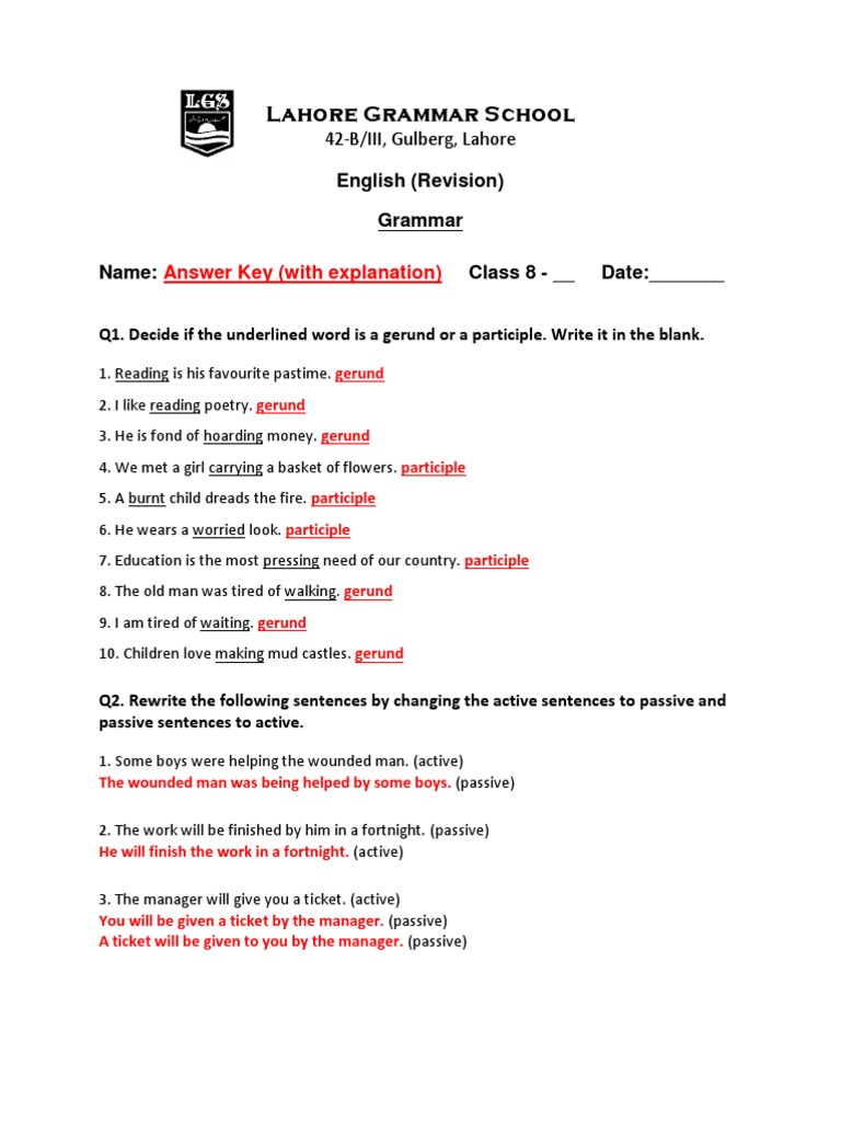 Week 15 - Grammar (Answer Key) | PDF | Clause | Sentence (Linguistics)