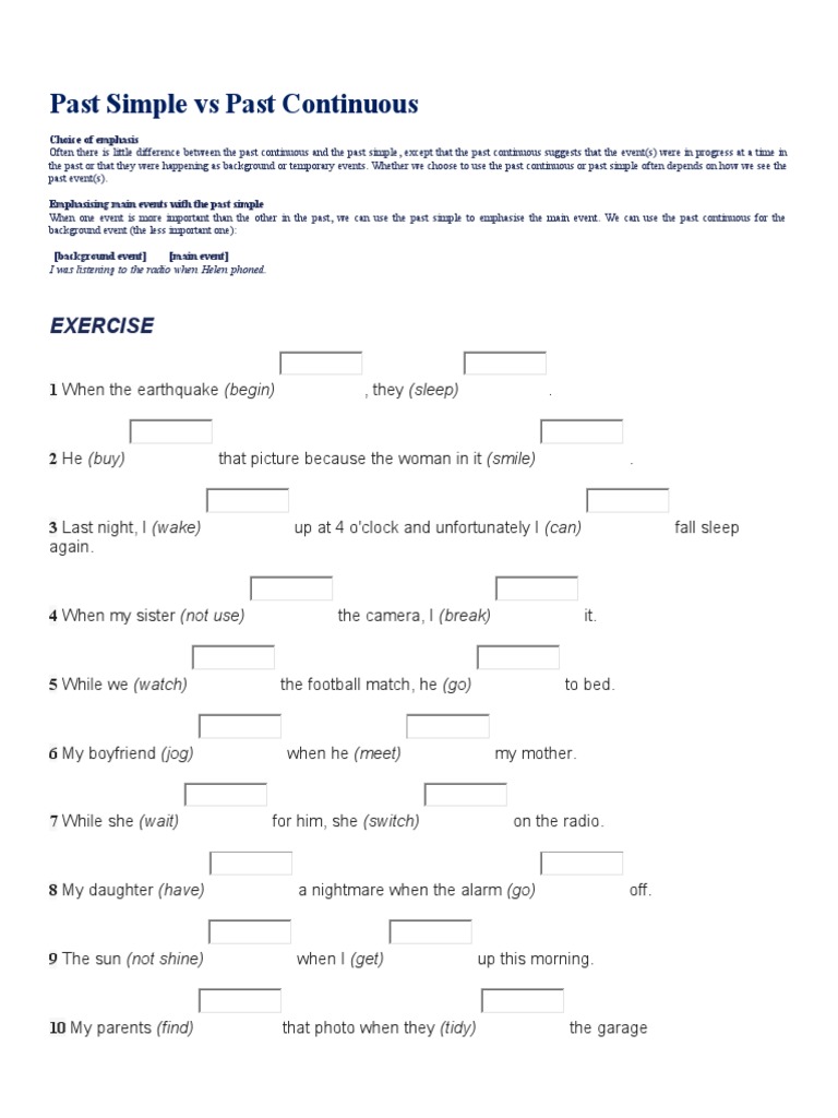 Past Simple Vs Past Continuous Exercises | PDF