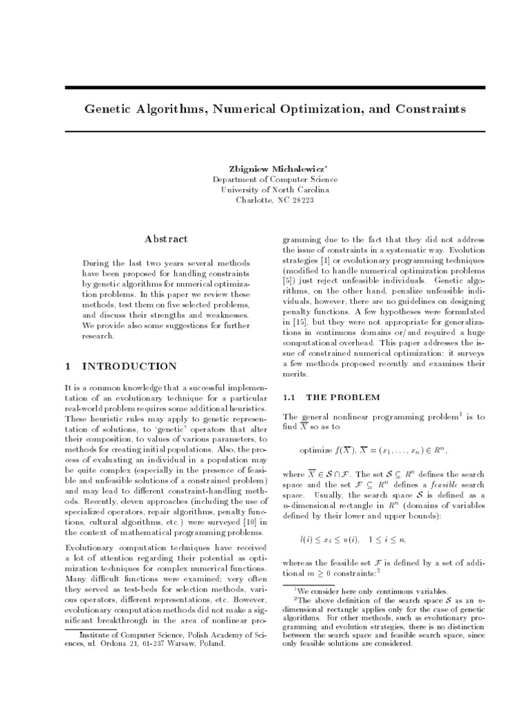 A Review And Experimental Evaluation Of Genetic Algorithm Methods For Handling Constraints In