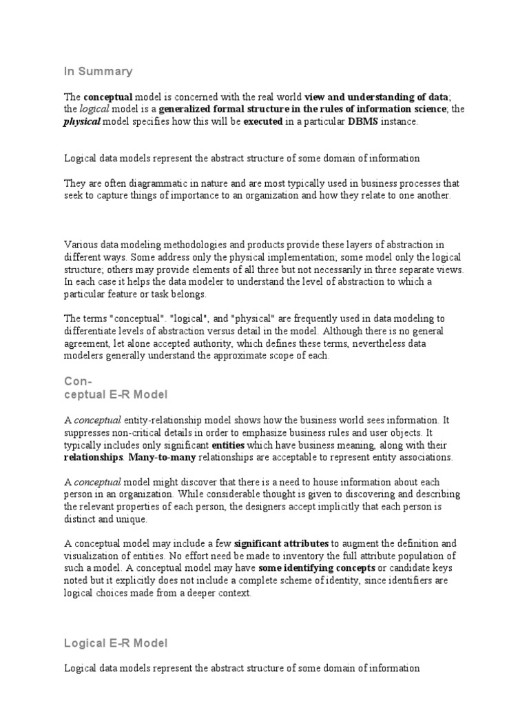 Conceptual, Logical and Physical Data Models Explained | PDF ...