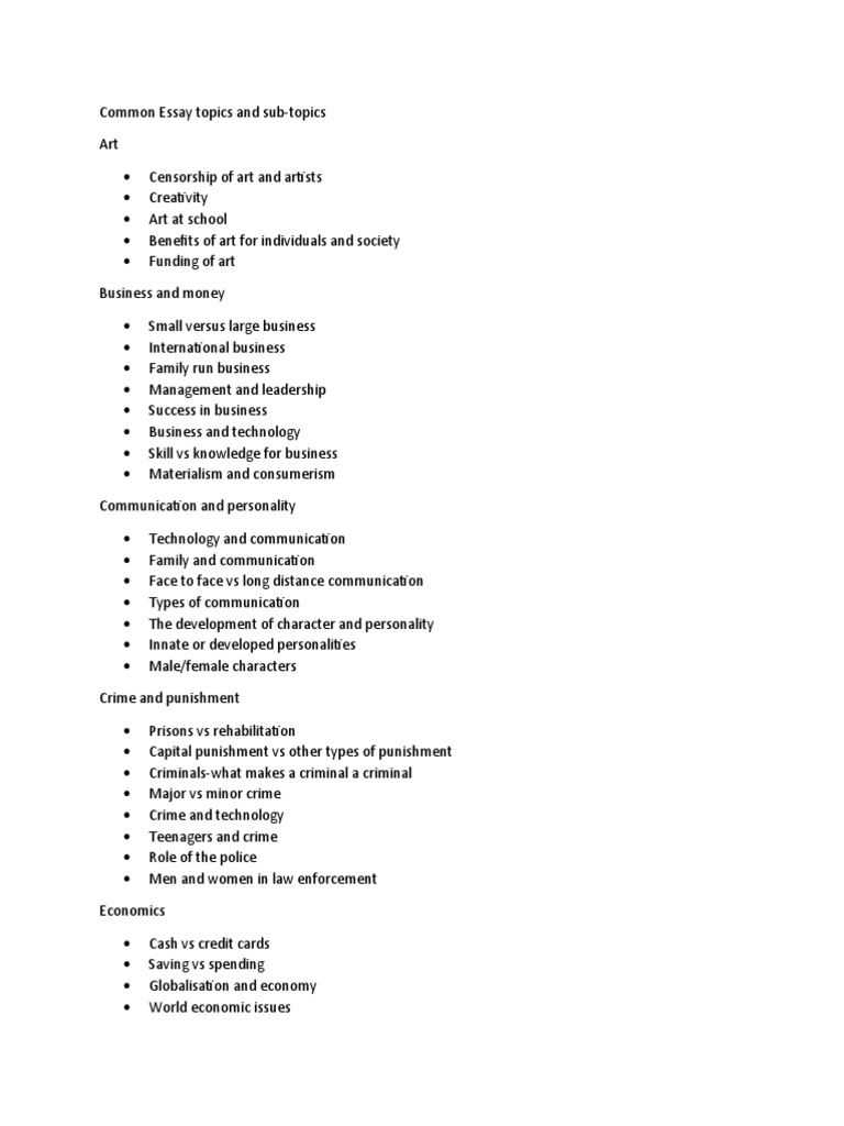 Common Essay Topics and Subtopics | PDF | Salary | Communication