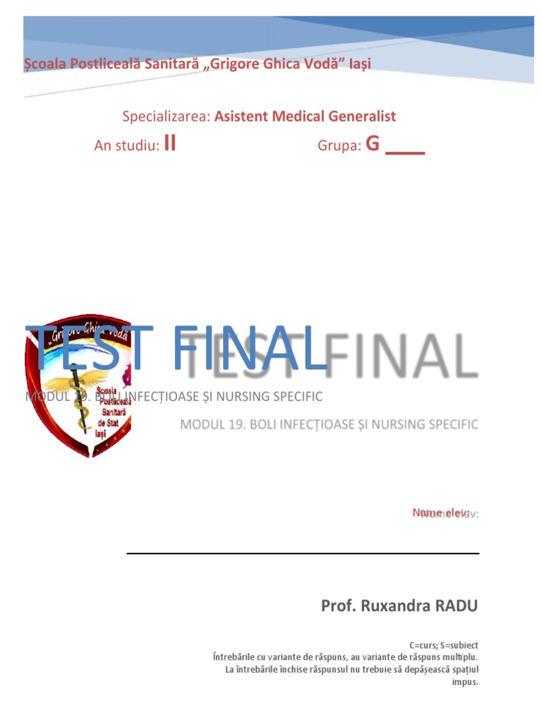 TEST FINAL Boli Infectioase (2021) | PDF
