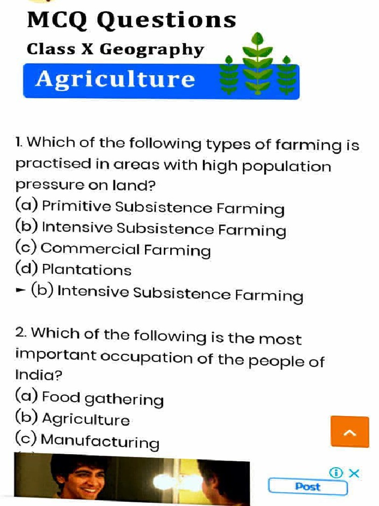 Geography CH 4 MCQS | PDF | Crops | Food Industry