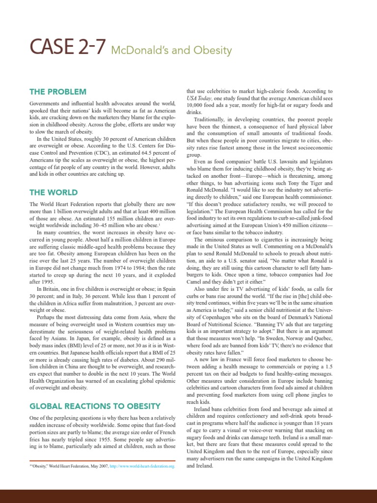 Case 2 7: Mcdonald'S and Obesity | PDF | Mc Donald's | Obesity