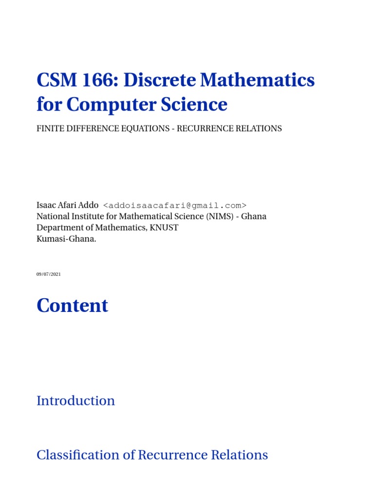 Recurrence Relations in Discrete Math | PDF | Recurrence Relation | Sequence