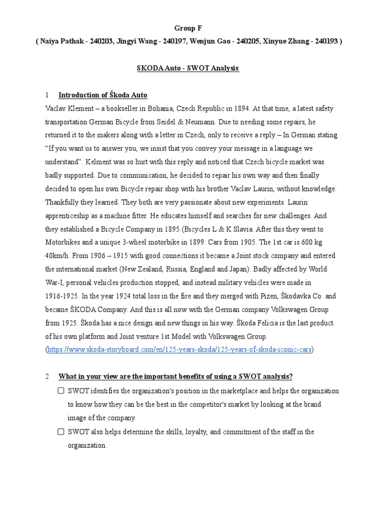 Škoda Auto: SWOT Analysis Overview | PDF | Brand | Car