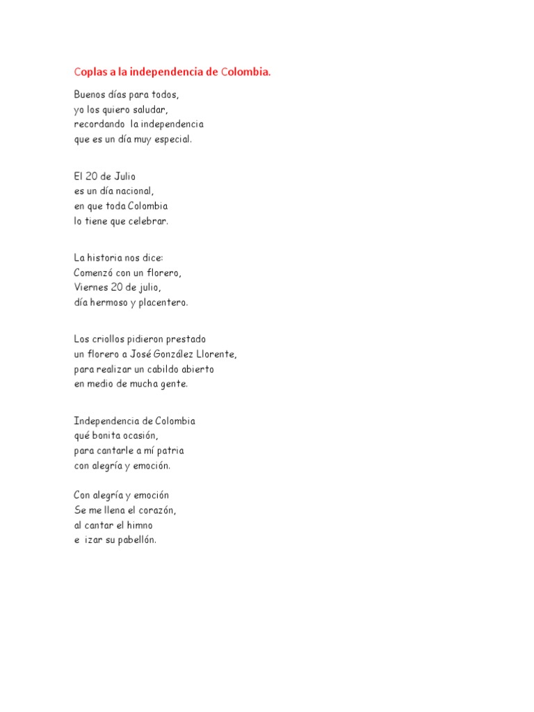 Coplas A La Independencia de Colombia | PDF | Viajes y turismo