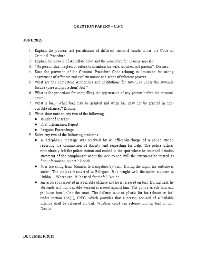 Question Papers CRPC | PDF | Bail | Remand (Detention)