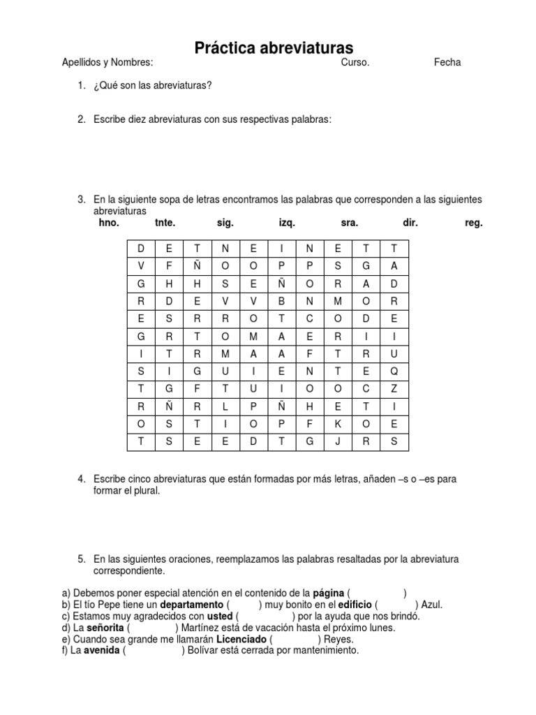 Práctica Abreviaturas | PDF