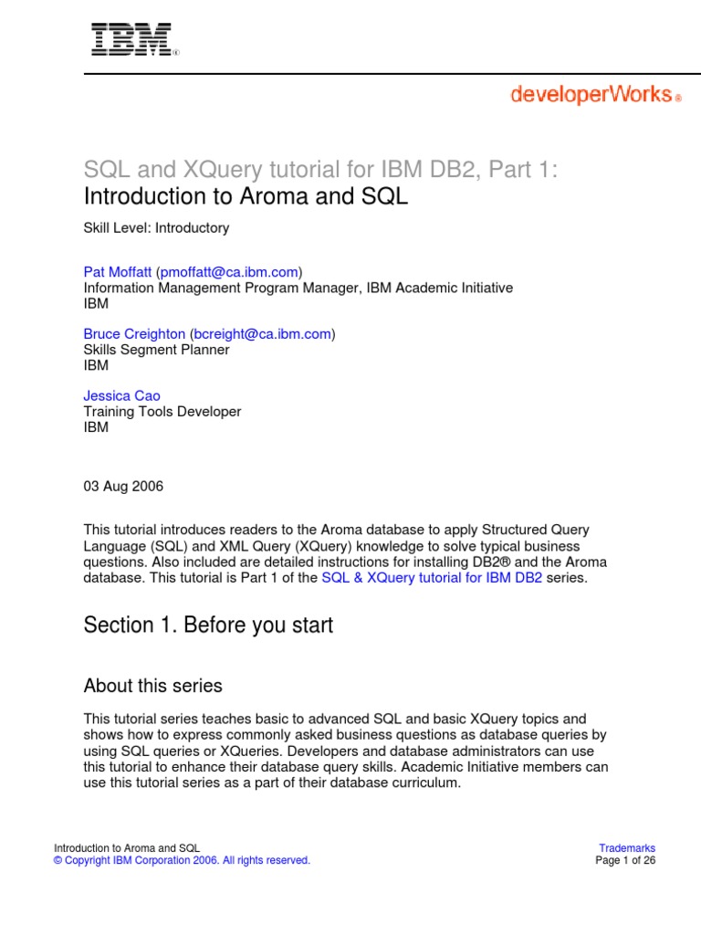 SQL and Xquery Tutorial For Ibm Db2, Part 1 | PDF | Ibm Db2 | Databases