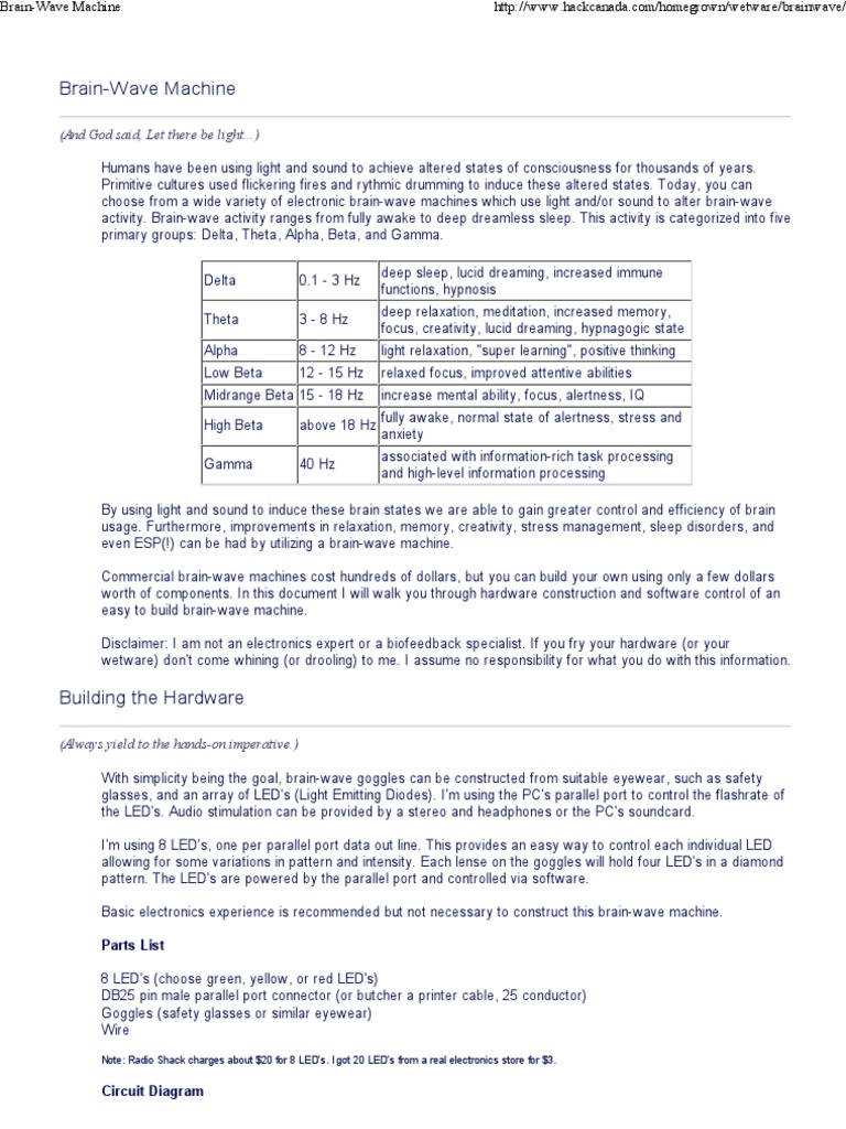 Brain Wave Machine | PDF | Light Emitting Diode | Bit