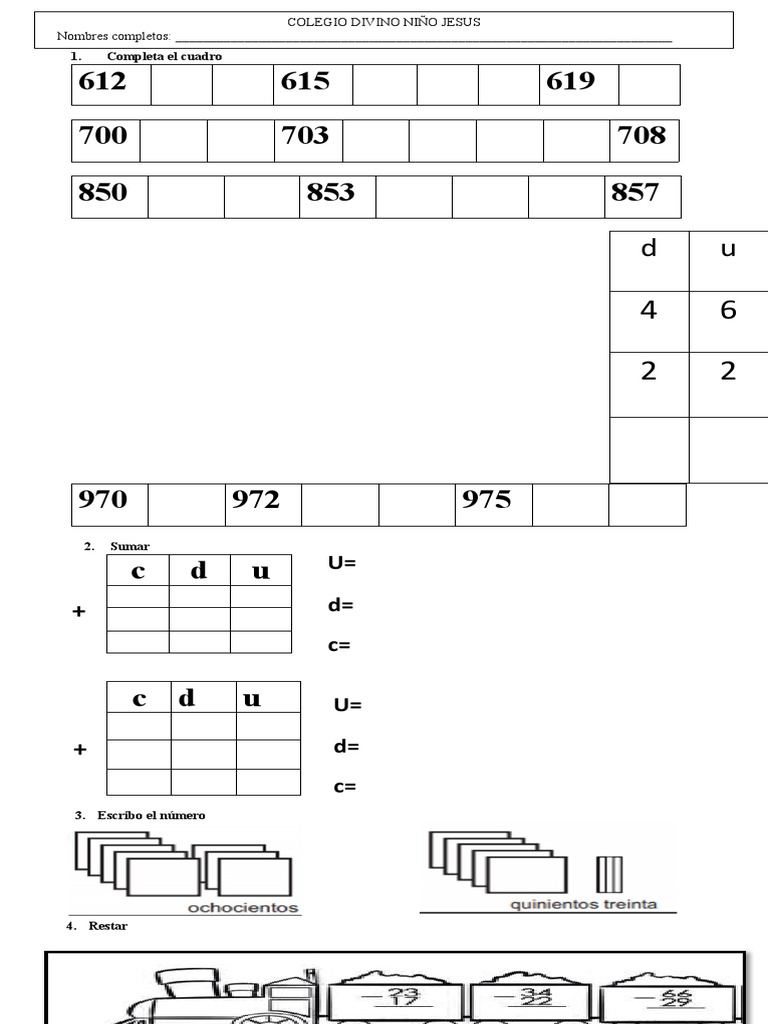 Ejercicios de matemáticas básicas con números de tres dígitos | PDF