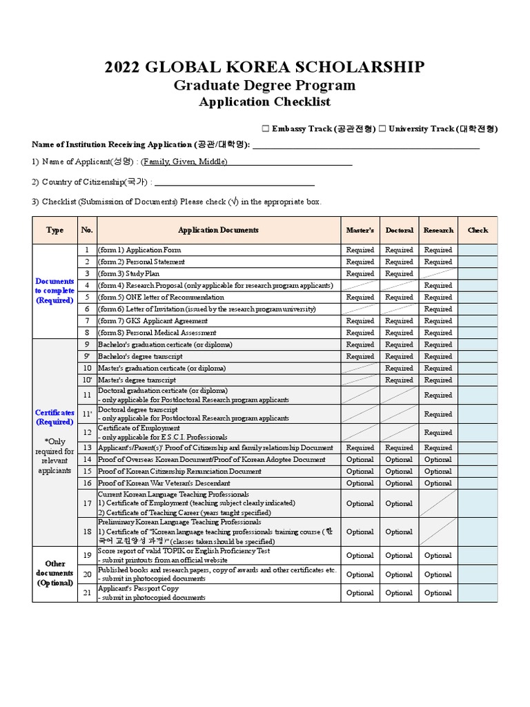 2022 GKS-G Application Forms | PDF | Physical Examination | Academic Degree