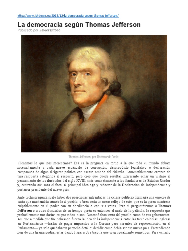 Democracia según Thomas Jefferson | PDF | Thomas Jefferson | Democracia