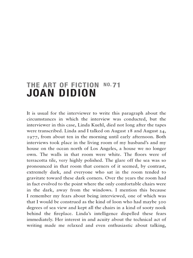 Joan Didion The Art of Fiction 71 Joan Didion | PDF