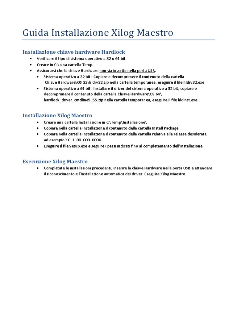Guida Installazione Xilog Maestro | PDF