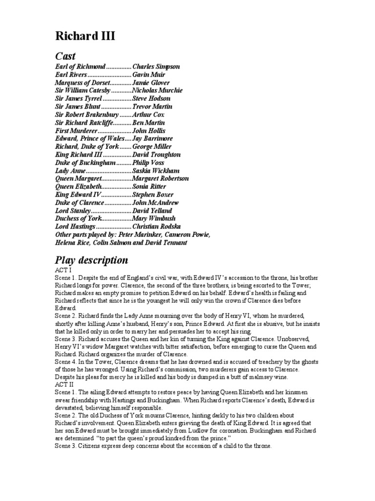 Shakespeare - Richard III | PDF | Richard Iii Of England | Queen ...