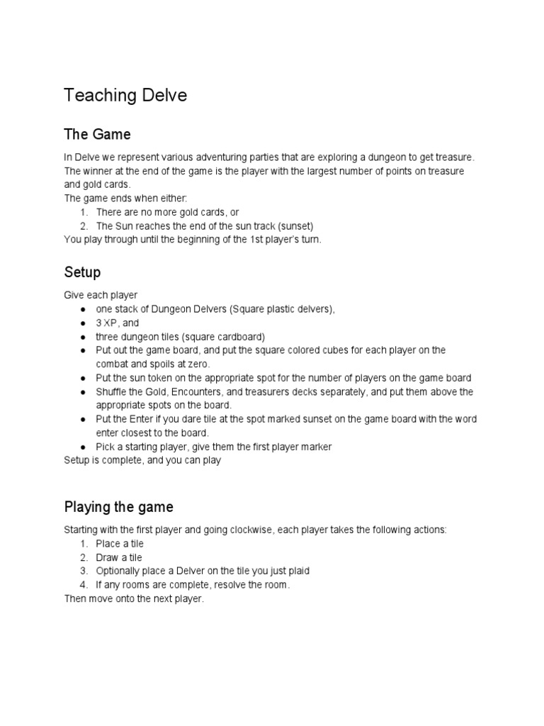 Teaching Delve: The Game | PDF