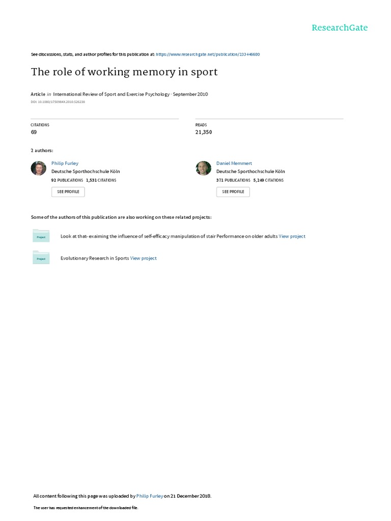 The Role of Working Memory in Sport | PDF | Psychological Concepts ...