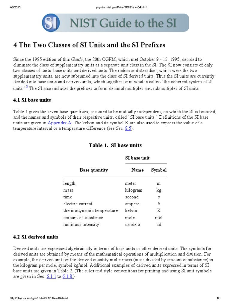 4 The Two Classes of SI Units and The SI Prefixes | PDF | International ...
