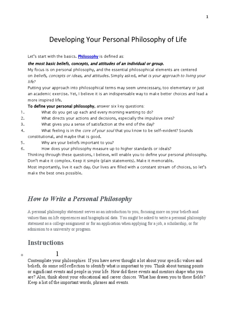 Developing Your Personal Philosophy of Life | Download Free PDF ...