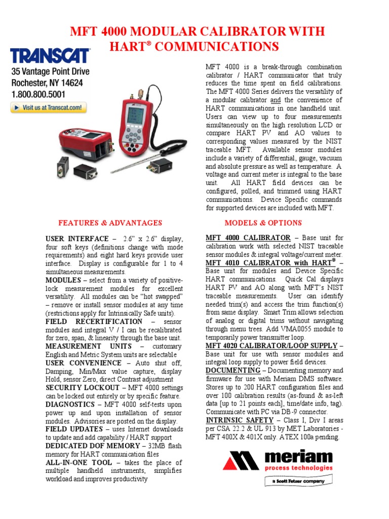 MFT 4000 Modular Calibrator With Hart Communications: Features ...