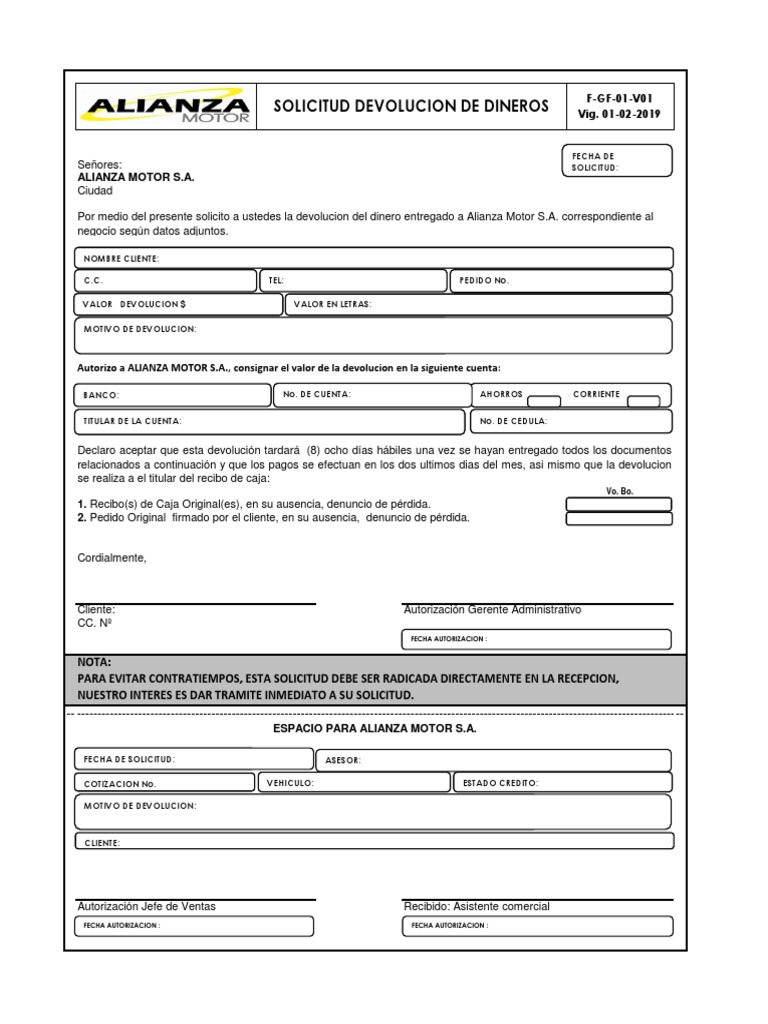 Formato de Devolucion | PDF | Economias | Dinero