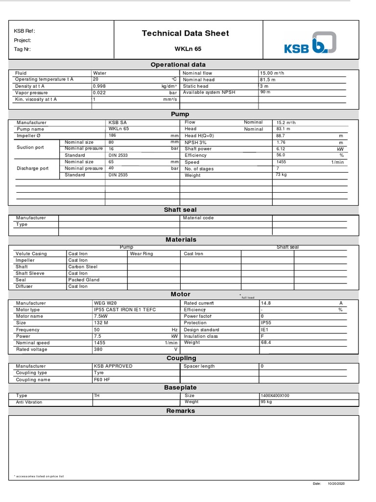 KSB WKLN 65 | PDF | Pump | Mechanical Engineering