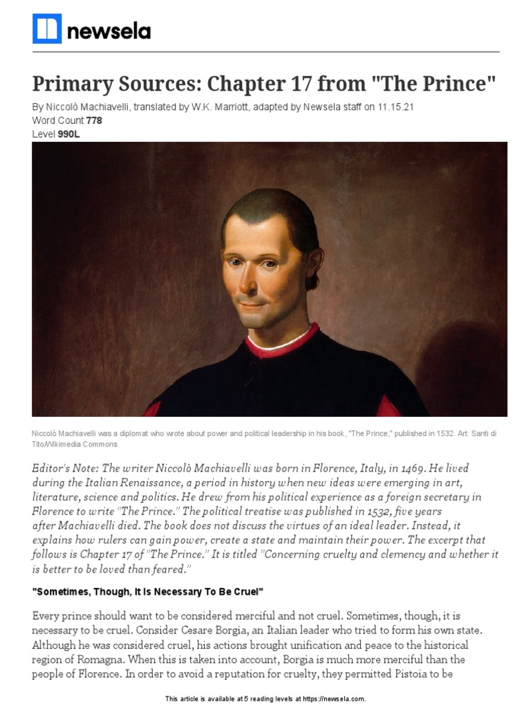 Primary Sources: Chapter 17 From "The Prince" | PDF | The Prince ...