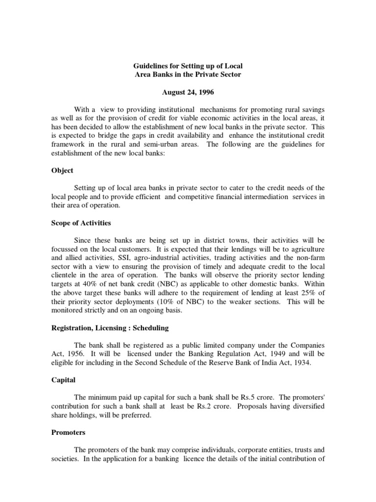 Guidelines For Setting Up of Local Area Banks in The Private Sector ...