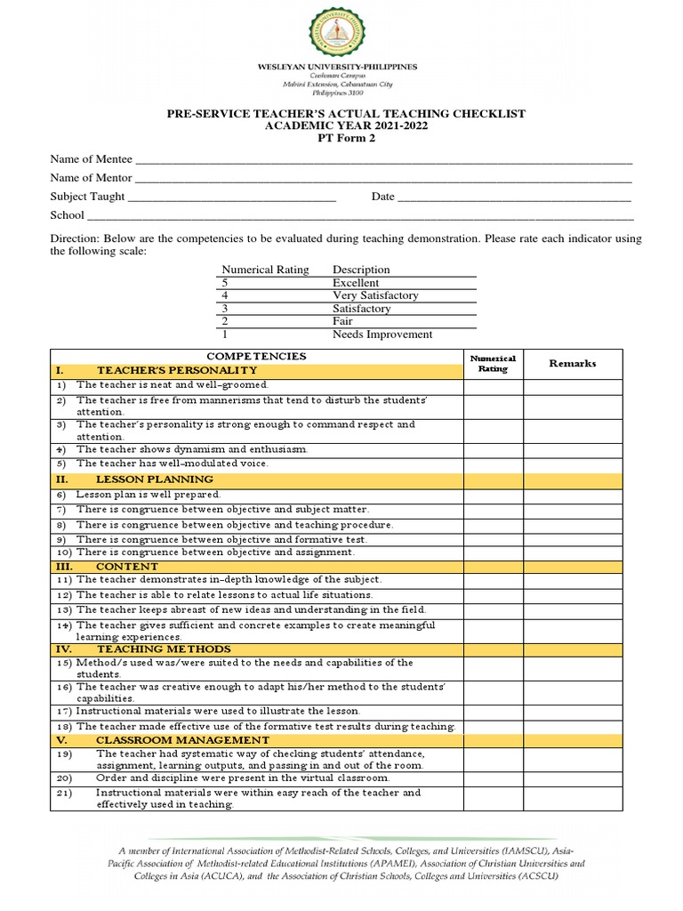 MONITORING SHEET Actual Teaching Checklist FORM 2 | PDF | Teachers ...