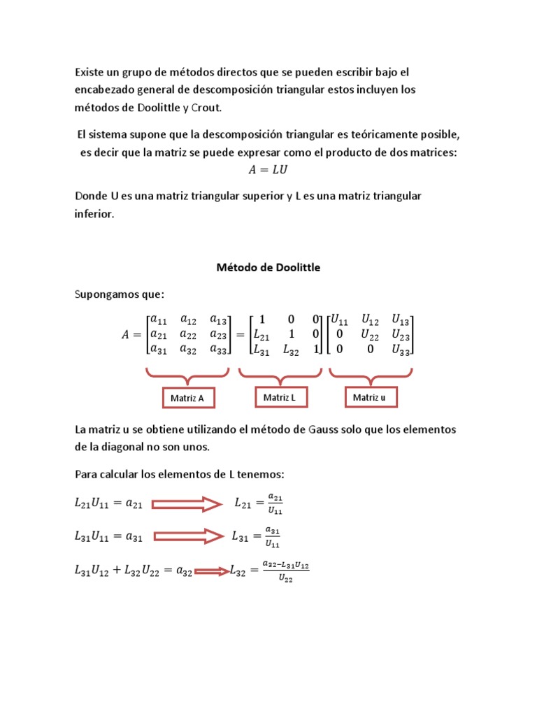 Metodo de Doolittle y Crout | PDF | Matriz (Matemáticas) | Álgebra lineal