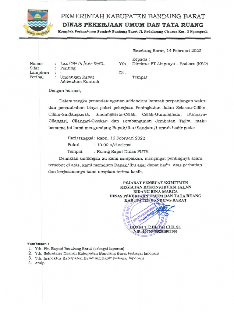 Undangan Addendum Kontrak - PT. Abipraya | PDF