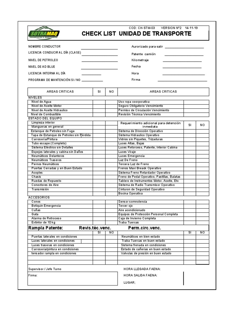 Check List Unidad de Transporte Rampla | PDF | Neumático | Camión
