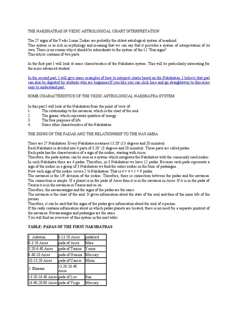 Table: Padas of The First Nakshatras | PDF | Planets In Astrology ...