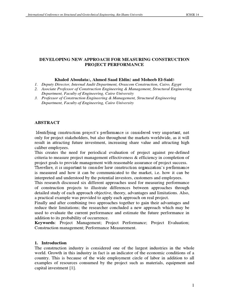 Developing New Approach For Measuring Construction Project Performance ...