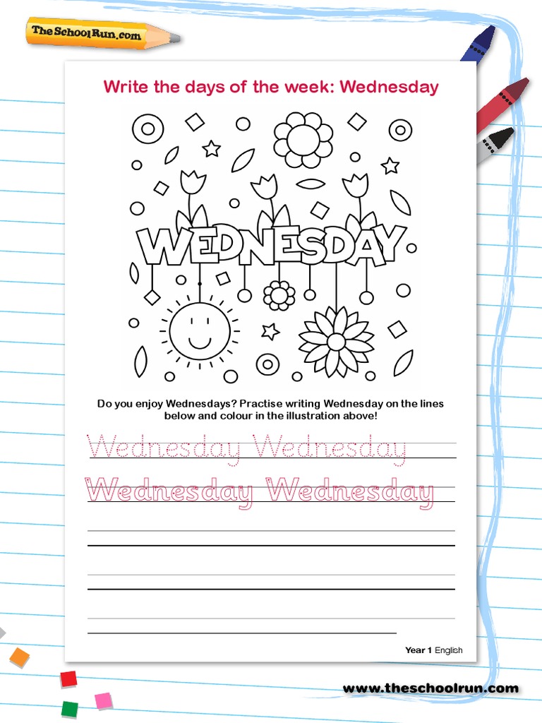 Write The Days of The Week Wednesday | PDF | Foreign Language Studies