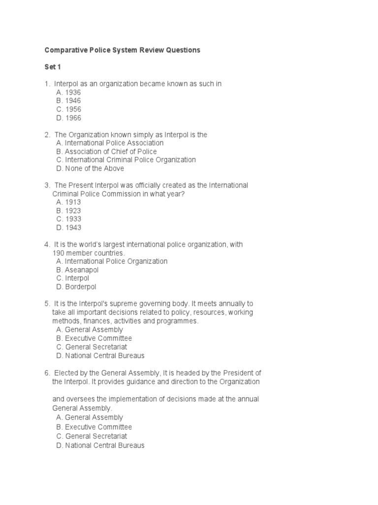 Comparative Police System Review Questions | PDF | Police | Inspector