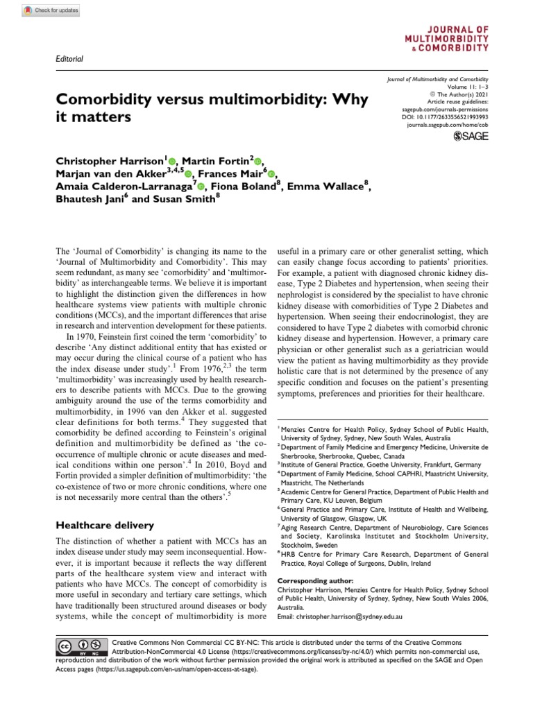 Comorbidity vs Multimorbidity Explained | PDF | Comorbidity | Chronic ...