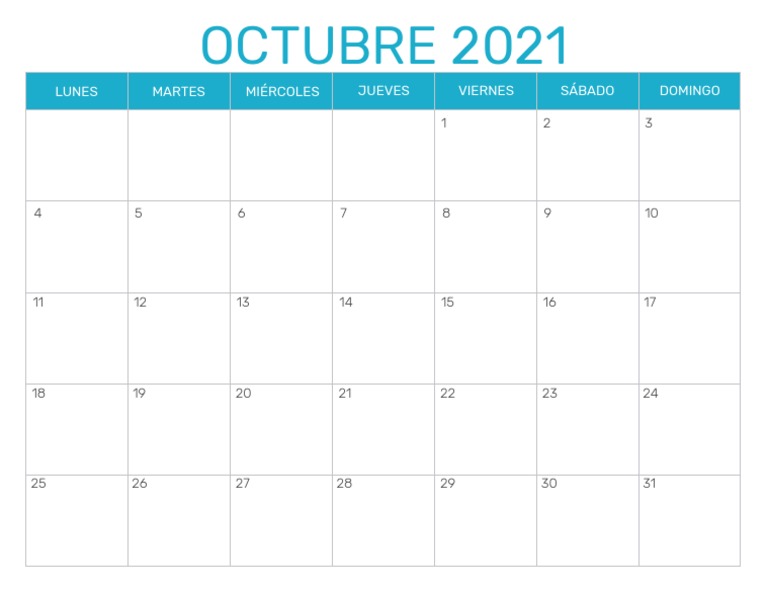Calendario Octubre 2021 | PDF