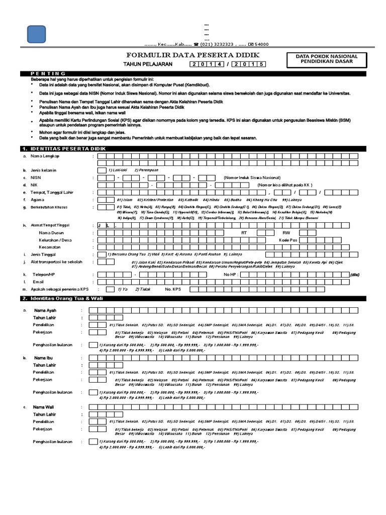 Formulir Dapodik PD PTK 2015 | PDF