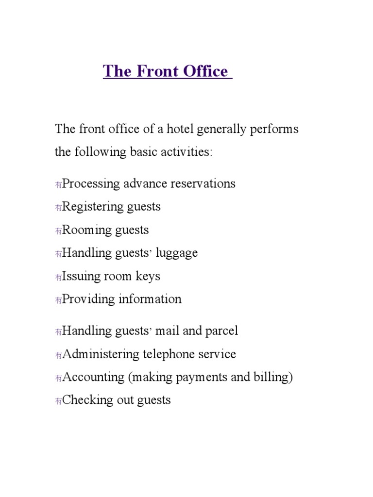 Front Office | PDF | Hotel | Hotel And Accommodation
