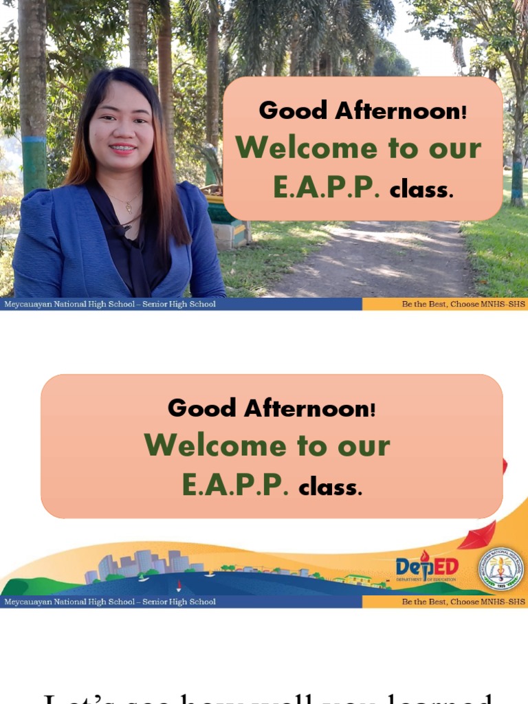 Good Afternoon! Class.: Welcome To Our E.A.P.P | PDF | Essays | Cognition