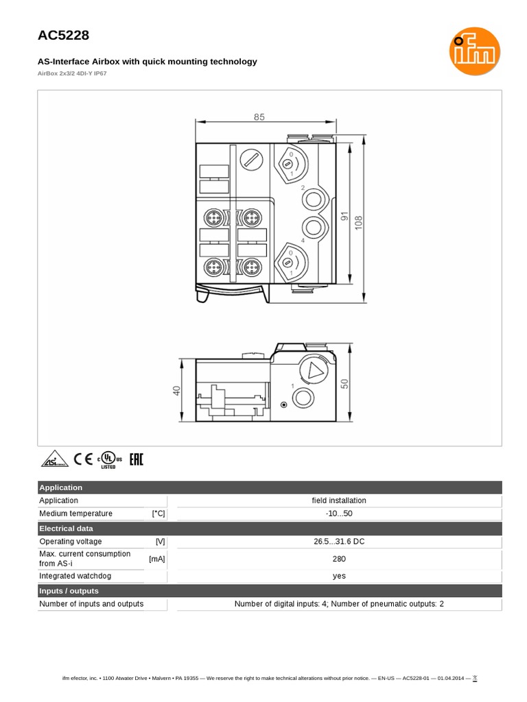 As-Interface Airbox With Quick Mounting Technology: Airbox 2X3/2 4Di-Y ...