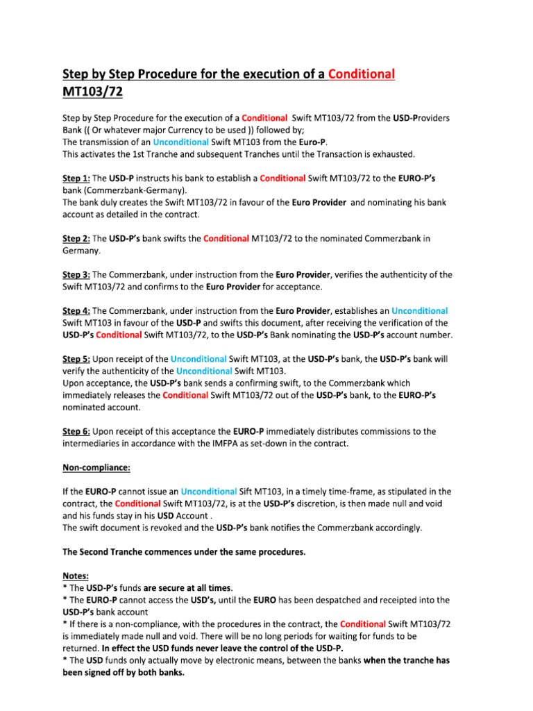 Step by Step Procedure For Execution of A Conditional MT103.72 PDF-1 | PDF