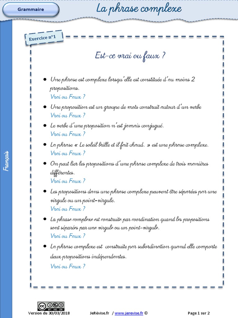 Exercice Phrase Complexe | PDF | Phrase | Clause