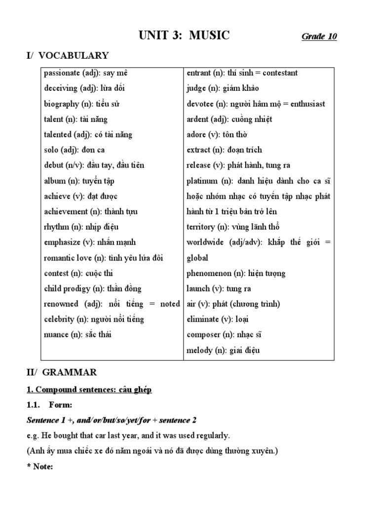 Tieng Anh Lop 10 - Unit 3 Music 414df9e368 2 | PDF