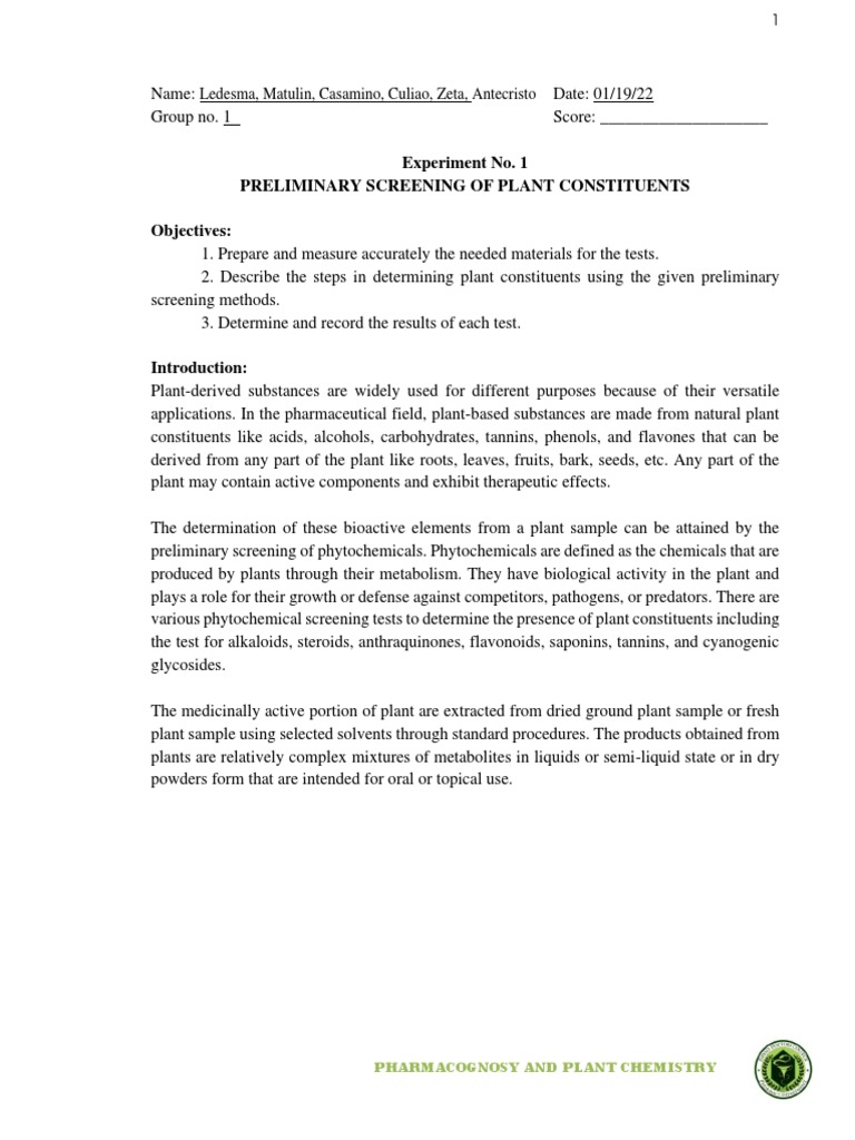 Phytochemical Screening Methods | PDF | Filtration | Water