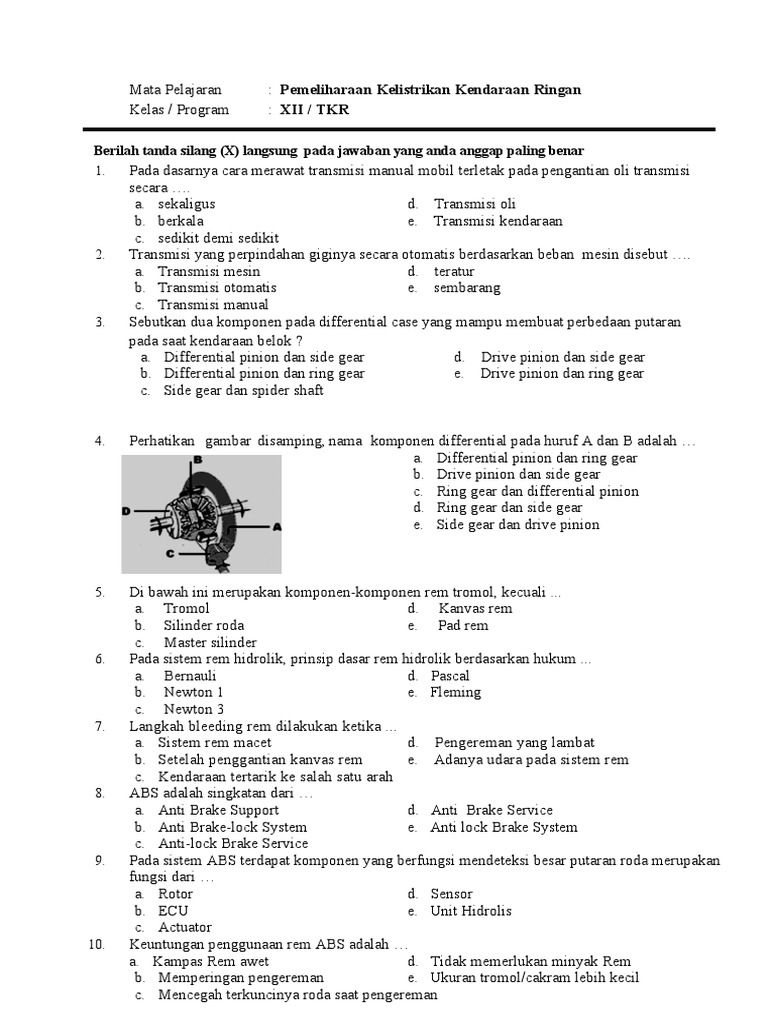 Latihan Soal Sasis Kelas XII TKR | PDF