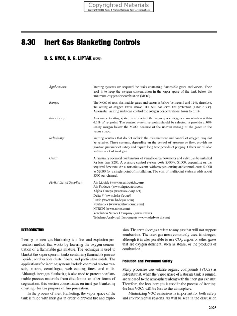 Inert Gas Blanketing Controls | PDF | Combustion | Oxygen